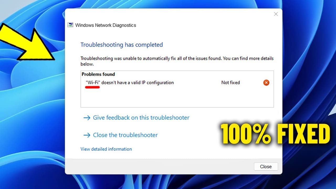 "WiFi Doesn't have a valid IP configuration" on Windows 10